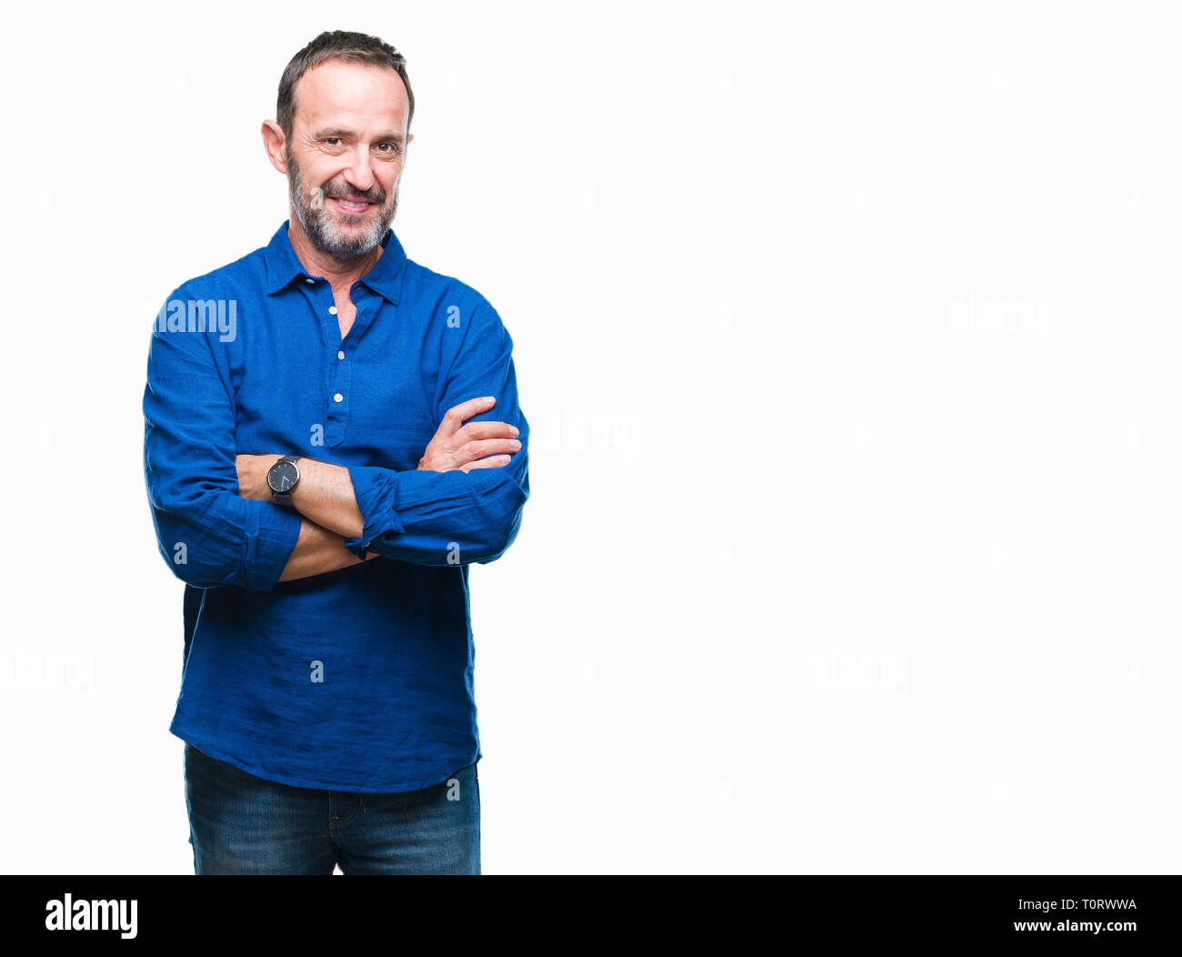 Middle age hoary senior man over isolated background happy face smiling ...