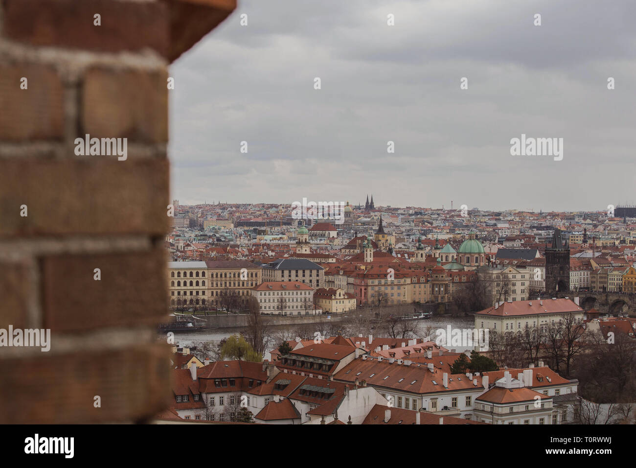 town of Prague, Beautiful architecture of Prague. landscape view March ...