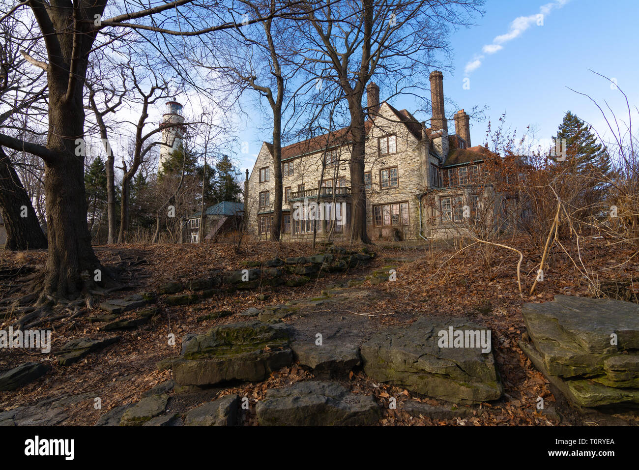 Stone path leading to old lighthouse and building Stock Photo - Alamy