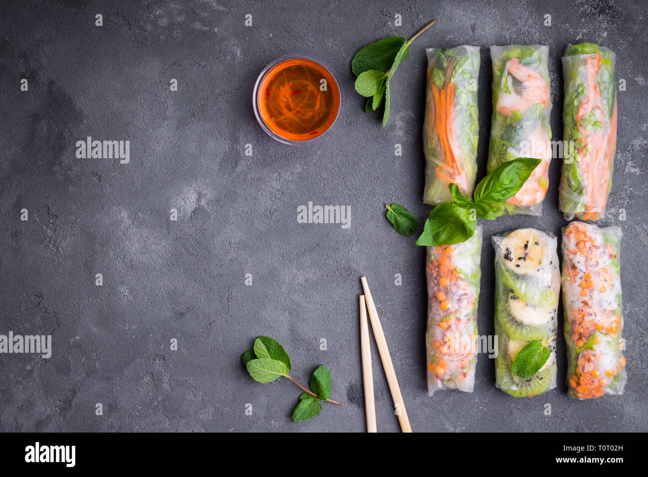Fresh assorted spring rolls Stock Photo - Alamy