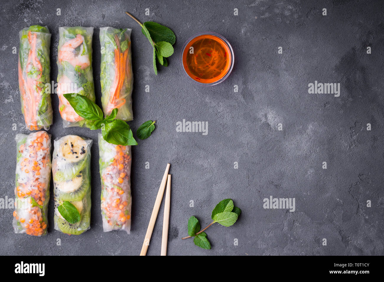 Fresh assorted spring rolls Stock Photo - Alamy