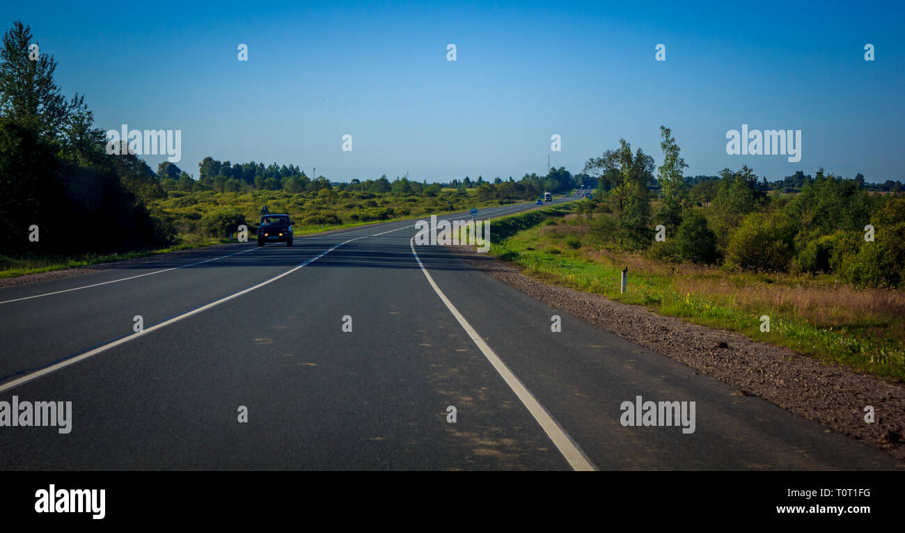 Russian asphalt road out of town. Travelling by car. Road views Stock ...