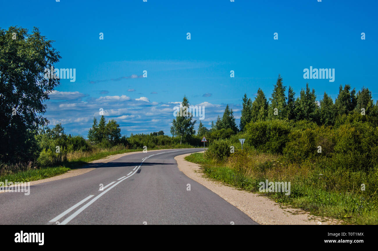 Russian asphalt road out of town. Travelling by car. Road views Stock ...
