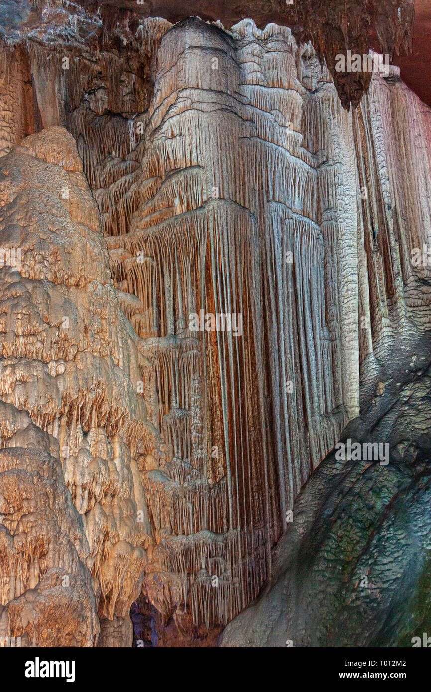 Tubular stalactites, or socalled soda straws along the wall in one of ...