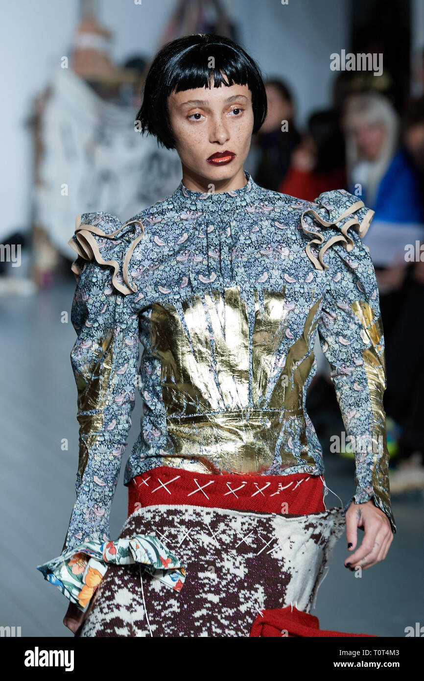 Model on the catwalk during the Matty Bovan show during LFW AW19 held ...