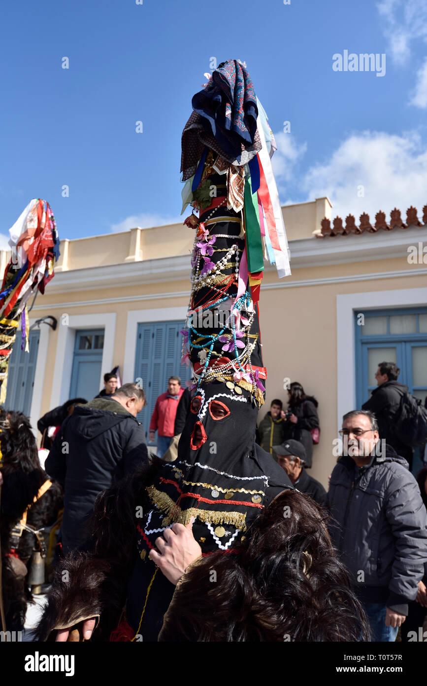 Man from Northern Greece wearing traditional costume with bells, poses ...