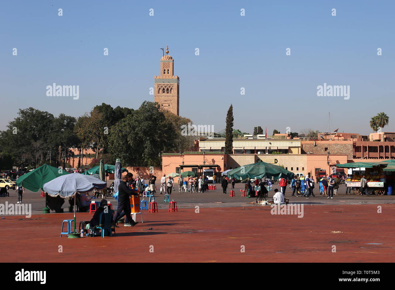 Jemaa el Fna, with Koutoubia Mosque beyond, Medina, Marrakesh ...