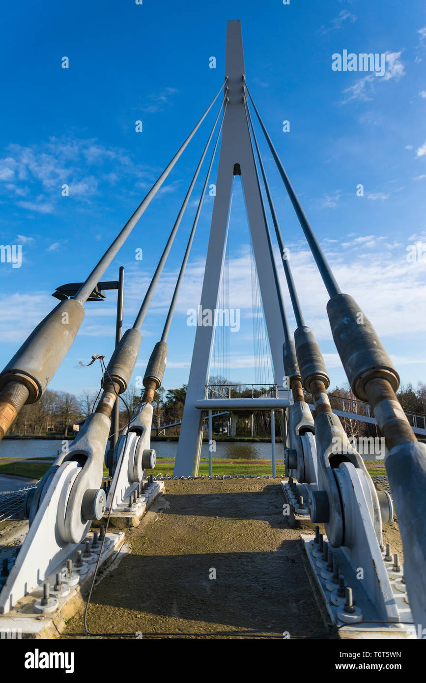 cable pedestrian bridge over river Stock Photo - Alamy