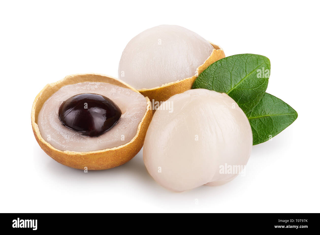 Fresh longan fruit with leaves isolated on white background Stock Photo ...