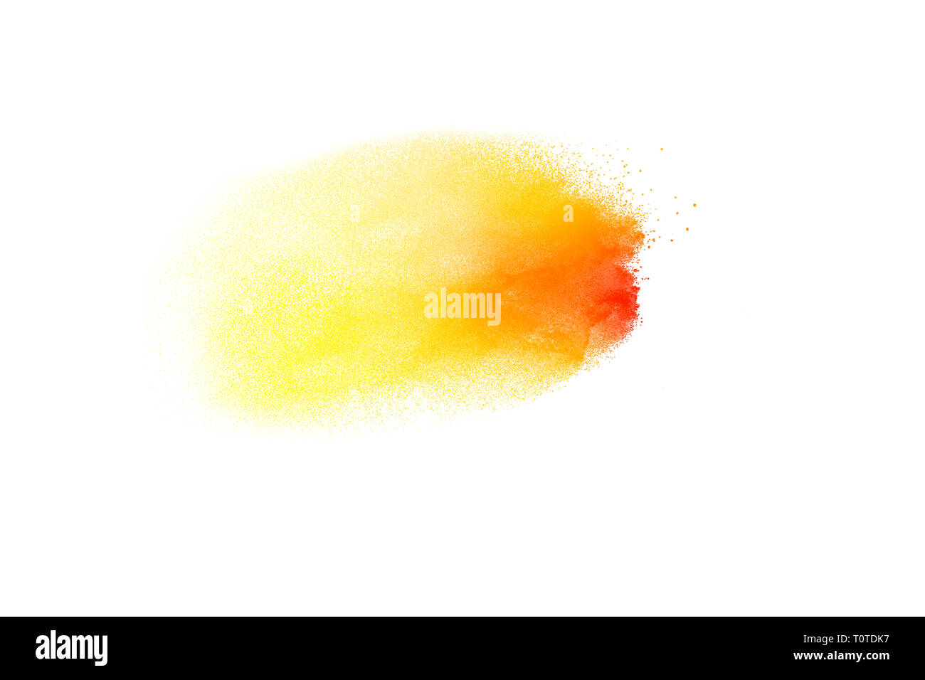 Yellow orange color powder splatter on white background. Color ...