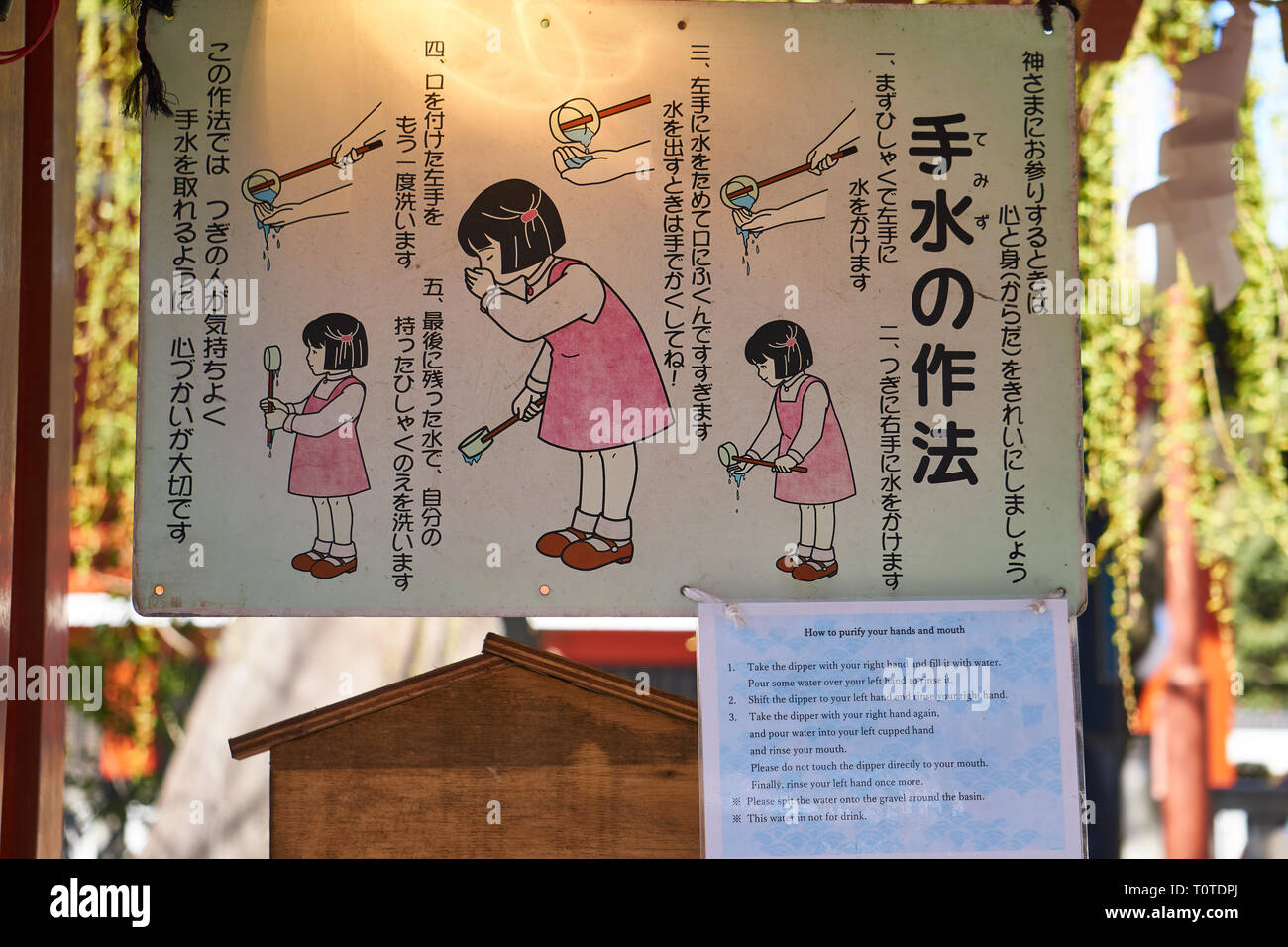 A sign teaching how to purify your hands before entering a Japanese ...