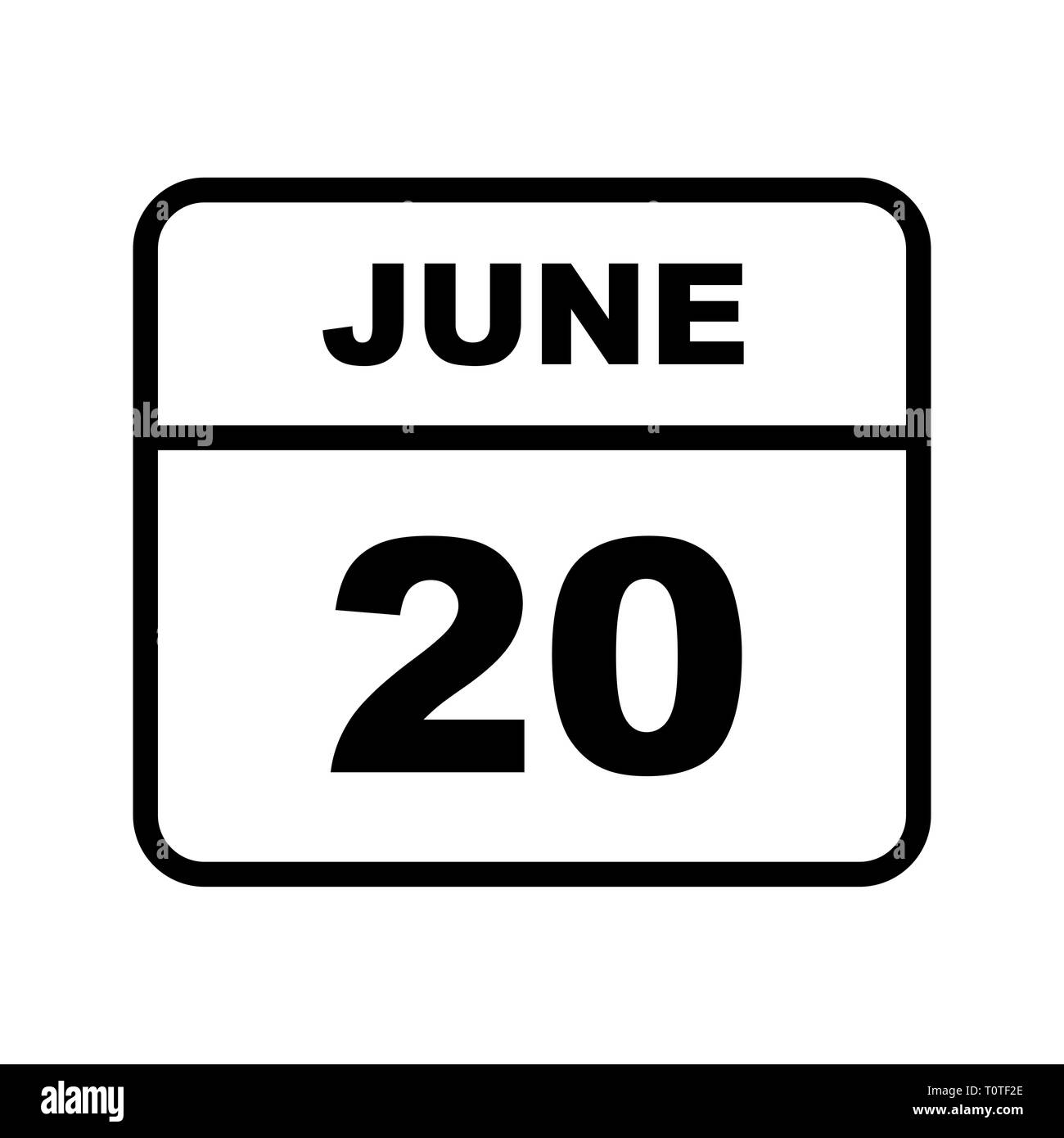 June 20th Date on a Single Day Calendar Stock Photo - Alamy