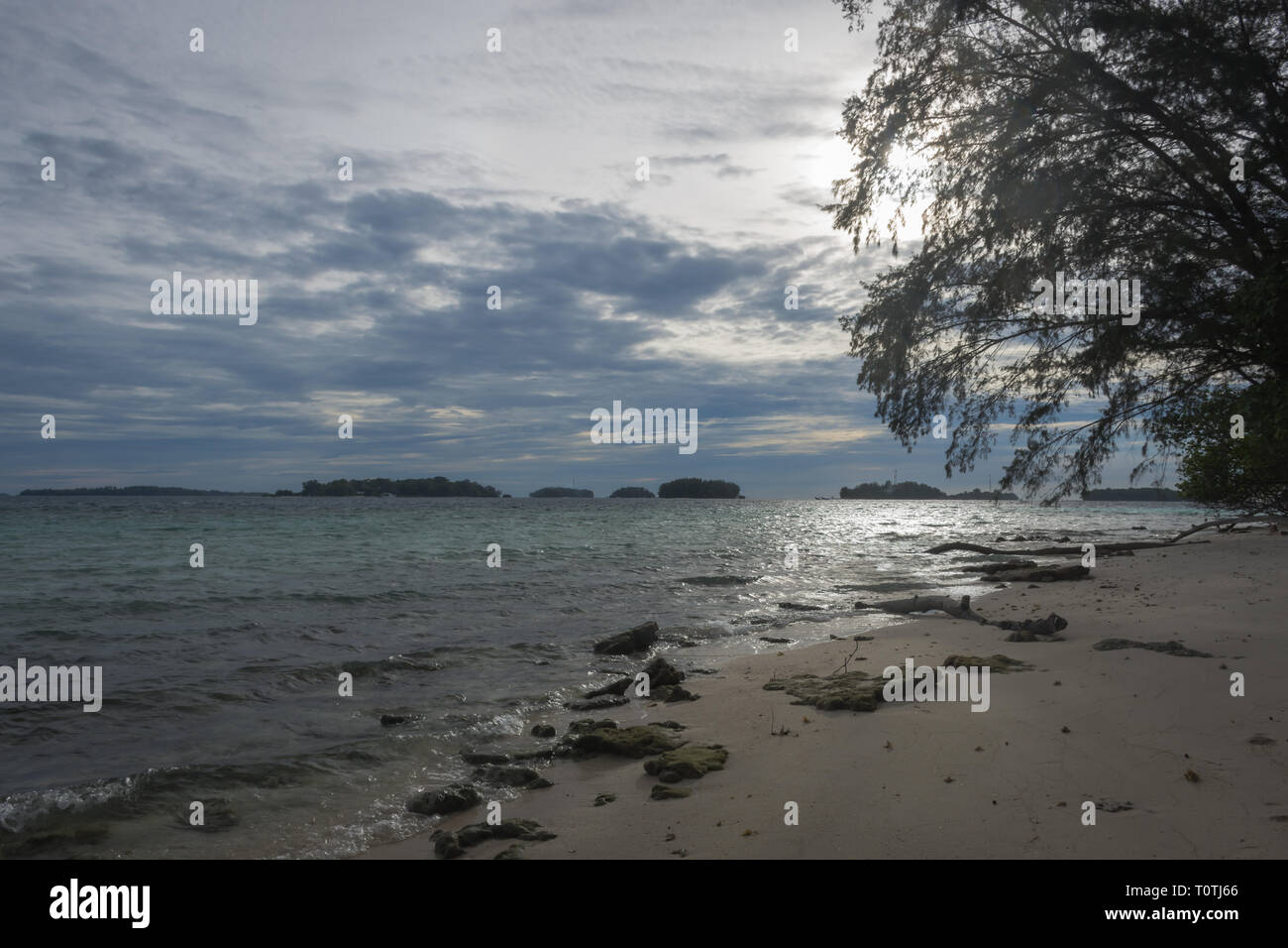 Panorama view of beautiful seashore at Perak Island, Indonesia ...