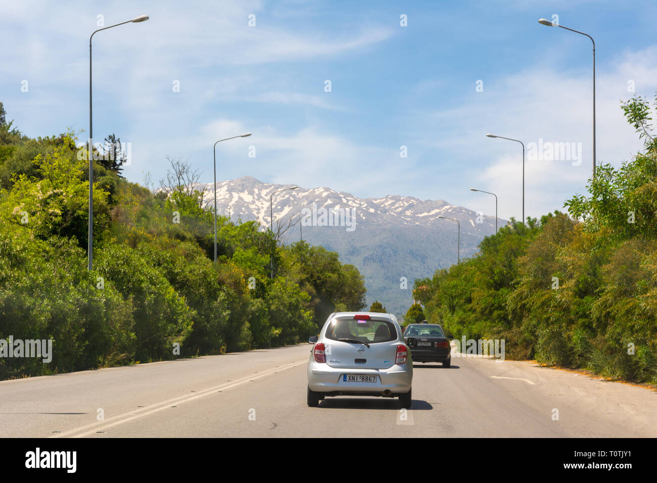 CRETE, GREECE - May 3, 2015: Traffic on the main road on the island of ...