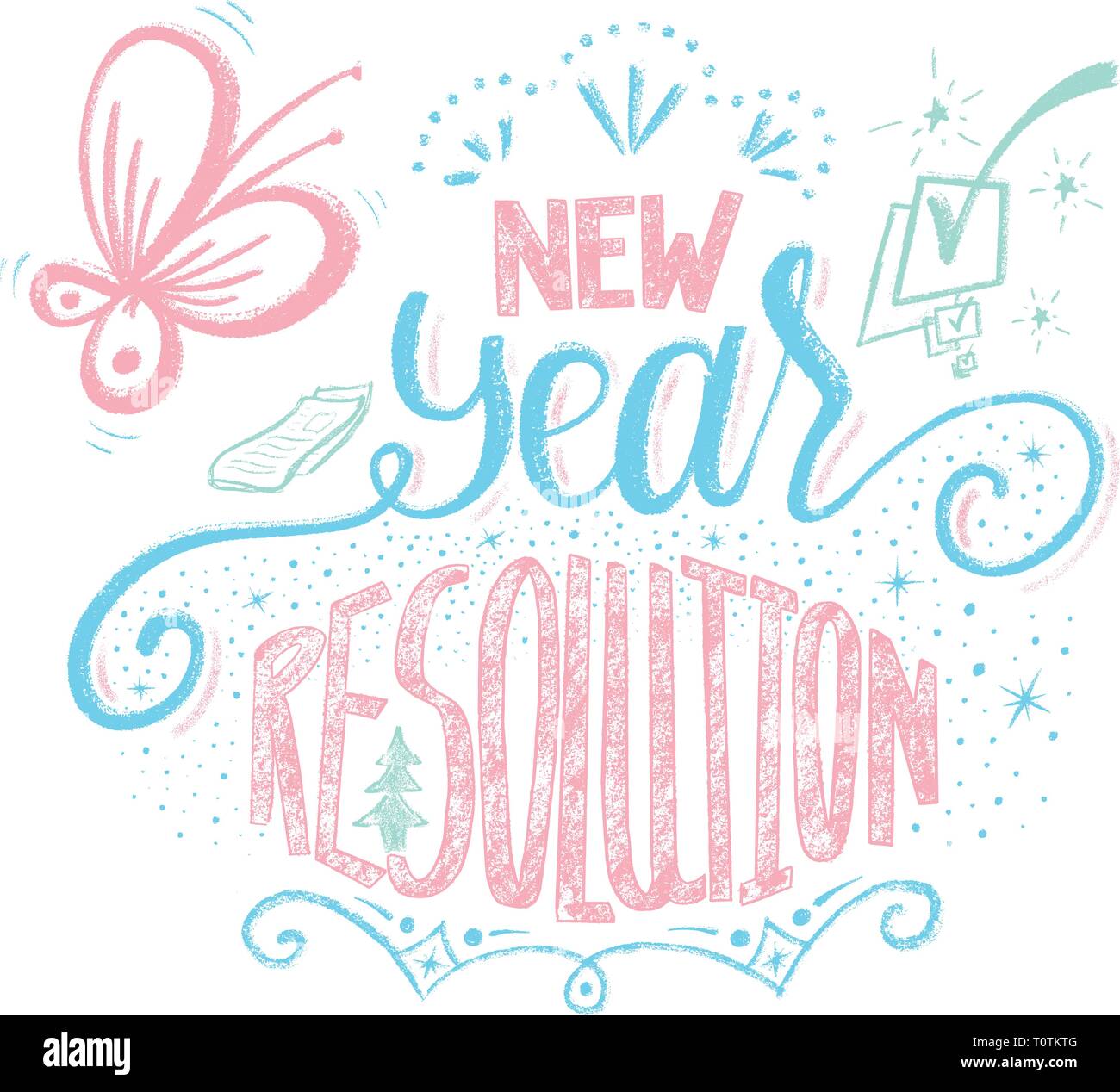New Year Resolution hand lettering decorative drawing Stock Vector ...