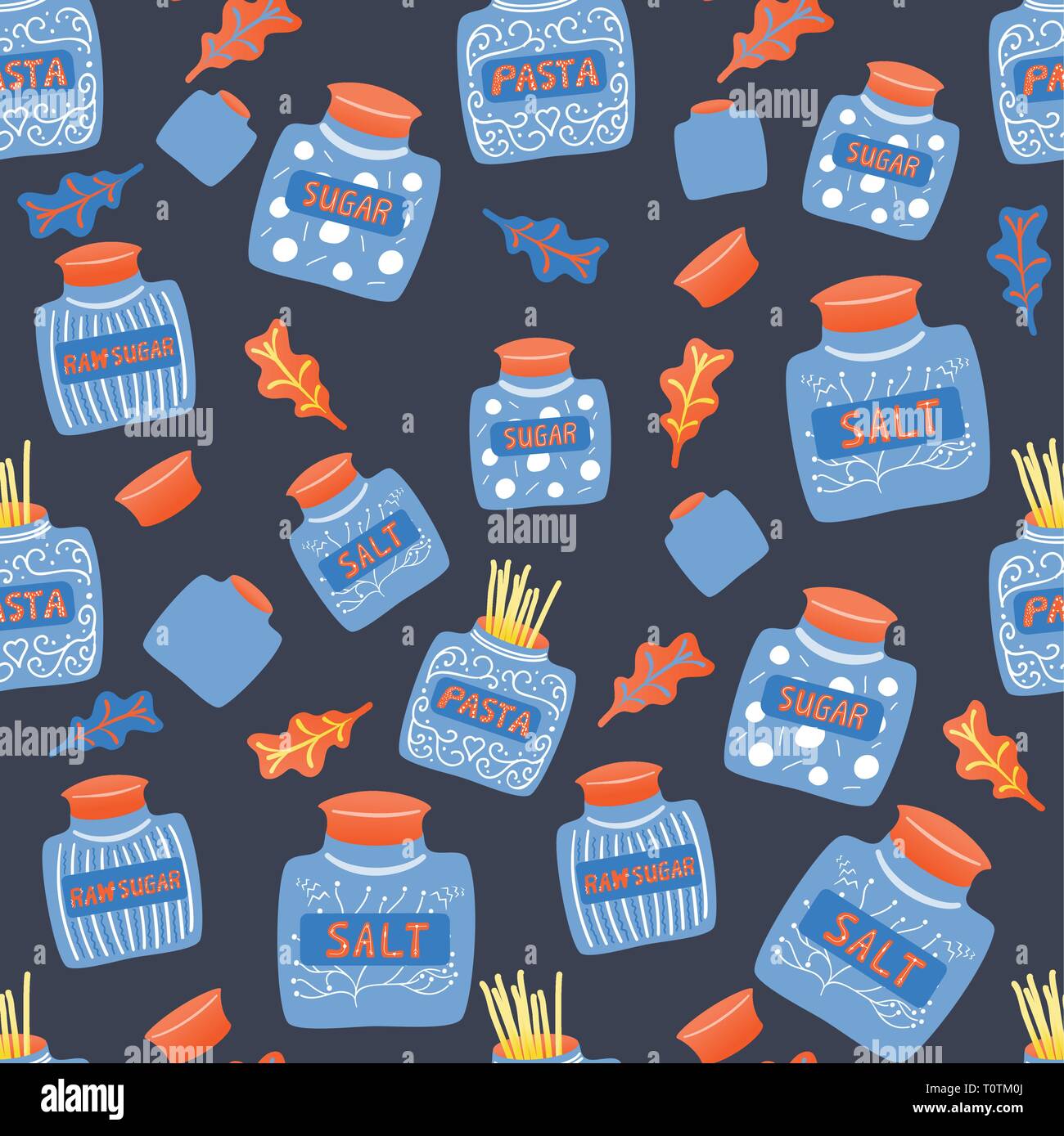 Kitchen food jars - hand drawn seamless pattern illustration Stock ...