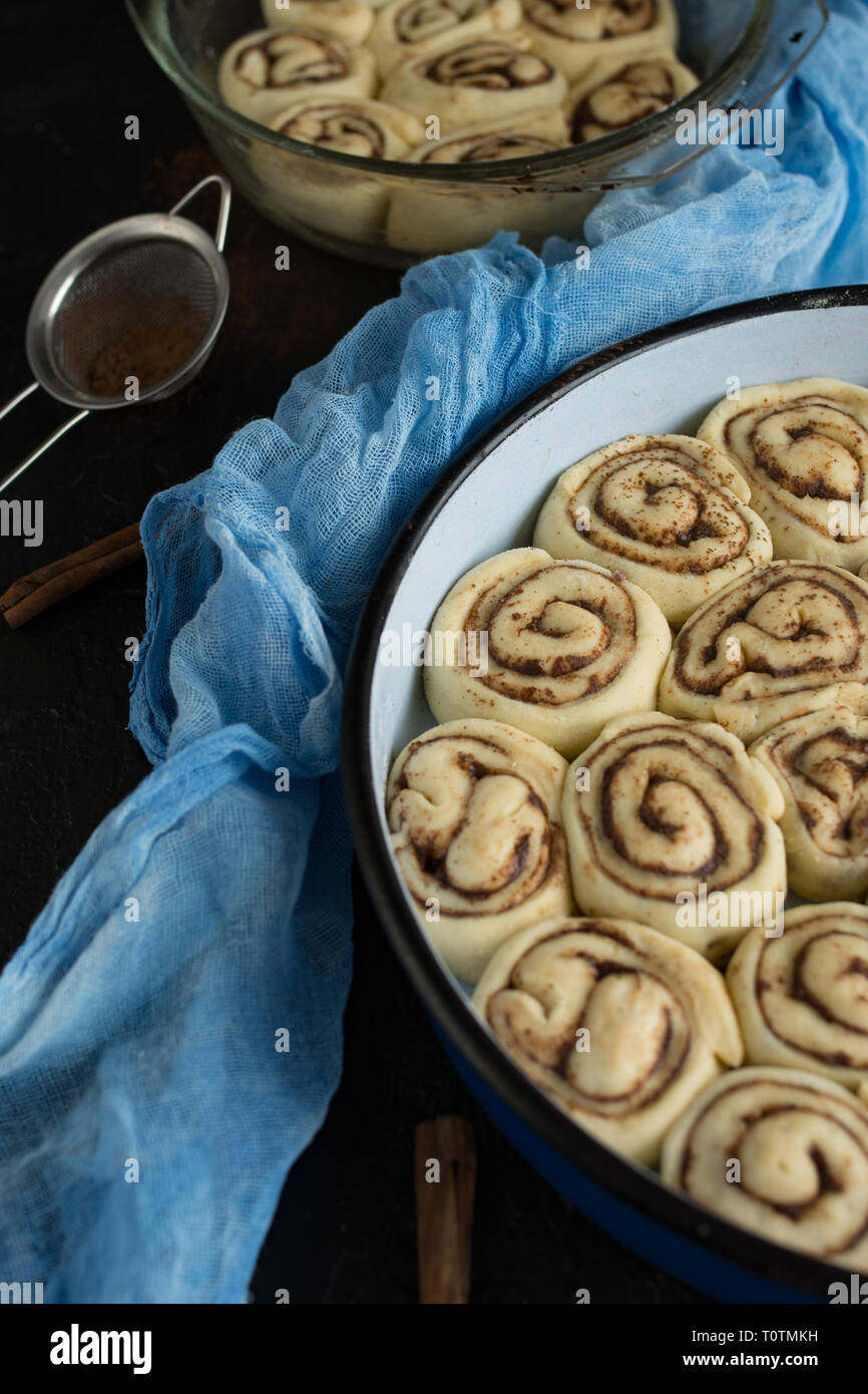 Cinnamon rolls ready to be baked Stock Photo - Alamy