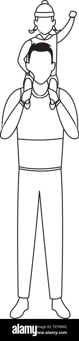 man carrying child on shoulder black and white Stock Vector Image & Art ...