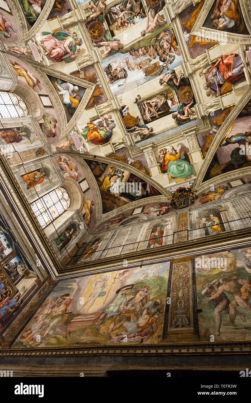 Michelangelo's frescos on the Sistine Chapel Ceiling in Vatican City ...