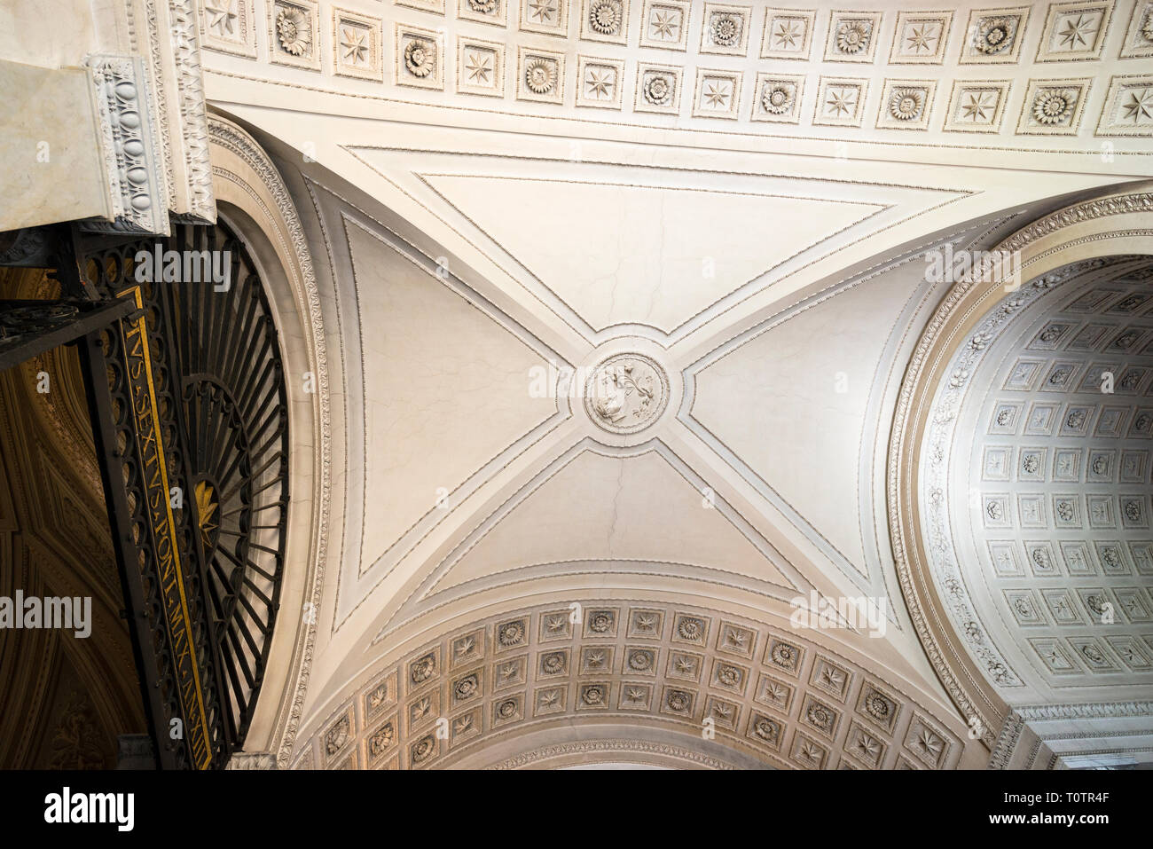 Vaulted, arched, and coffered ceiling in the Vatican Museum at the ...