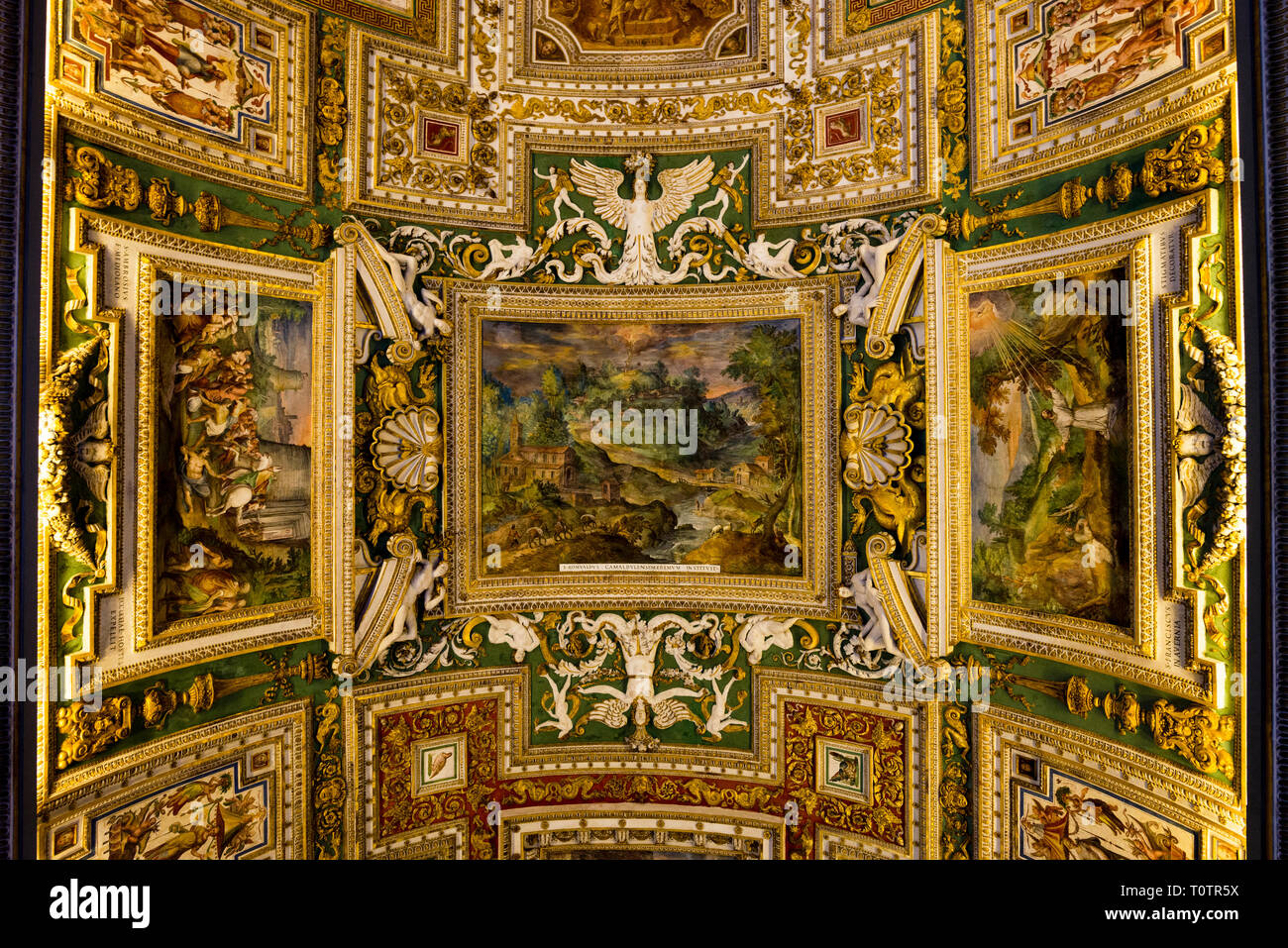 Painted vaulted ceiling of The Gallery of Maps in the Vatican Museums, Vatican City, Rome, Italy ...
