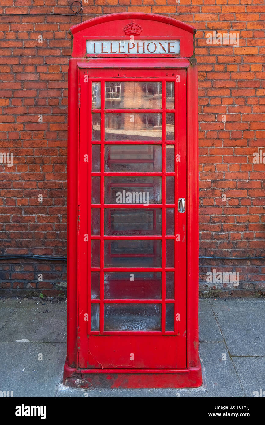 Manchester, UK - May 19 2018: Traditional vintage red K6 telephone ...