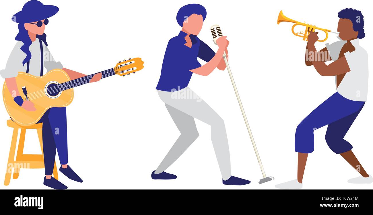 singer and musicians band characters vector illustration design Stock ...