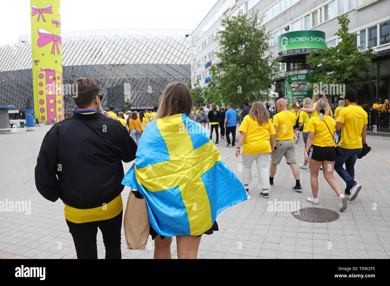 STOCKHOLM, SWEDEN 20180707 Swedish fans outside the Tele2 arena just ...