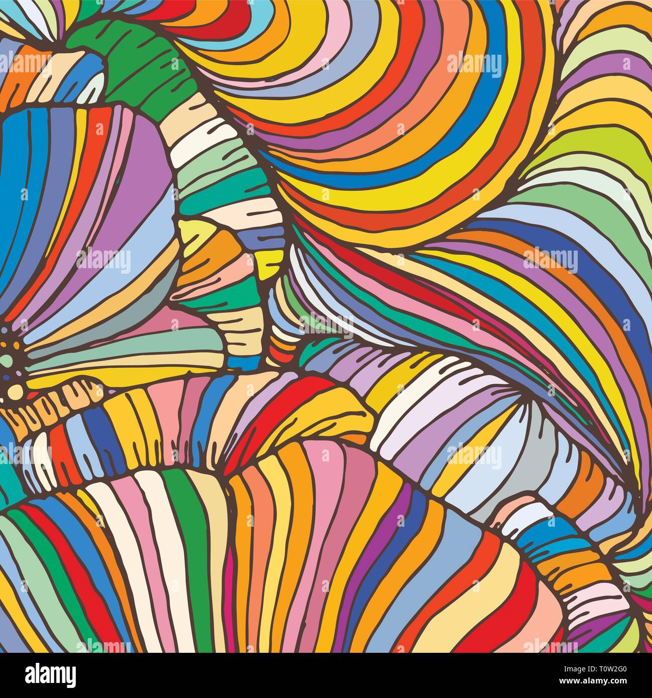 Vector doodle outline abstract ornamental flowers stripe background ...