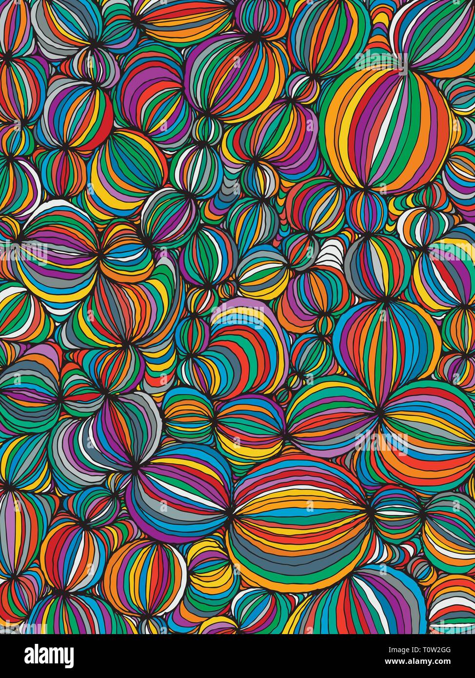 Vector doodle outline abstract ornamental ball stripe background. Funky ...