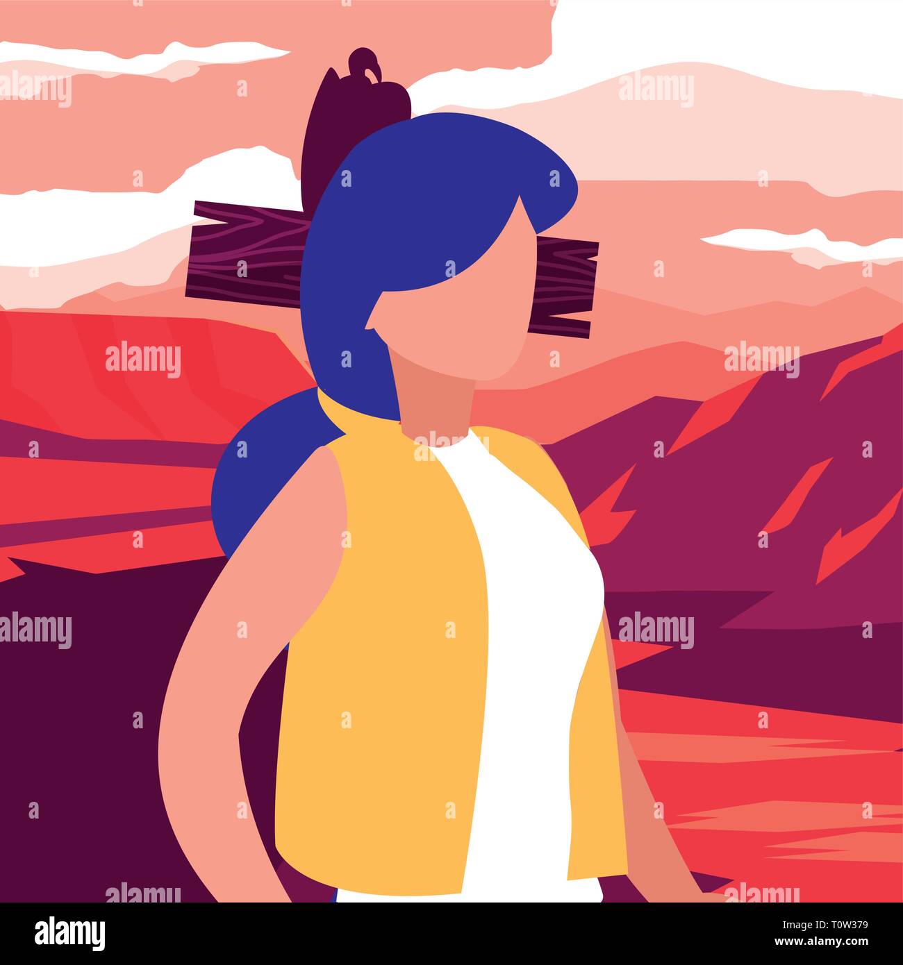 young woman in desert landscape dry scene vector illustration design ...
