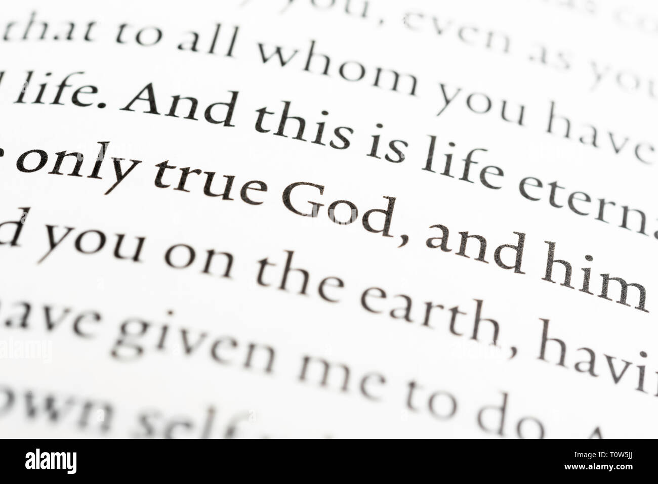 An extreme close-up or a macro shot of a printed text Bible page with ...