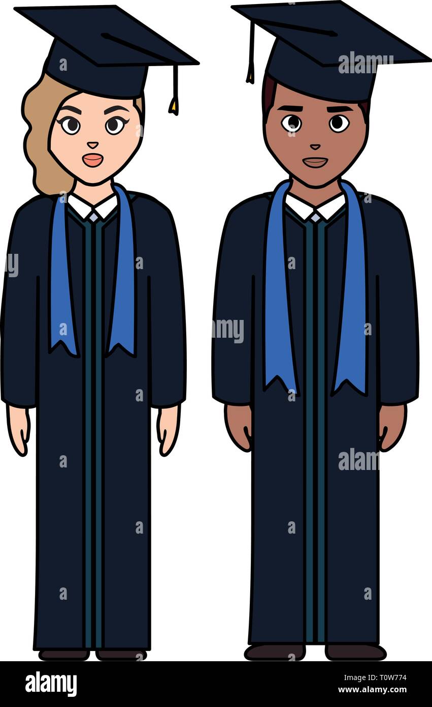 young students graduated diversity couple vector illustration design ...