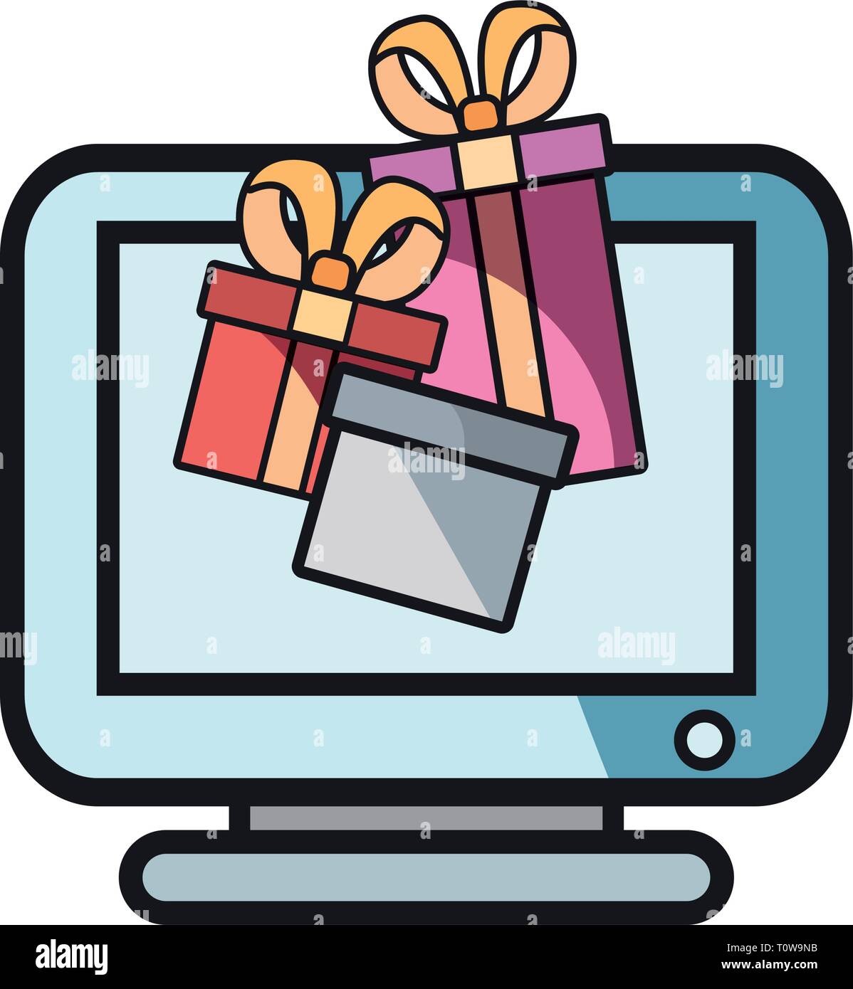 online shopping computer gifts on white background vector illustration ...