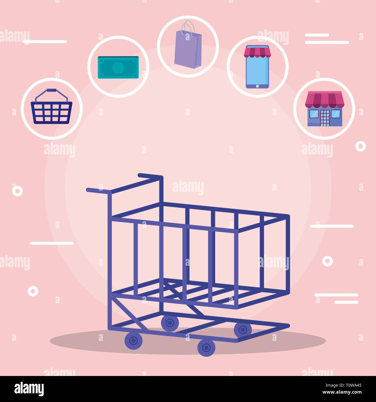 shopping cart with set commercial icons vector illustration design ...