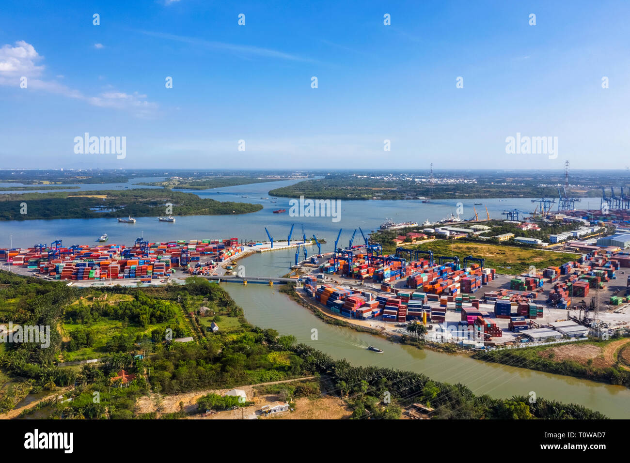 Top view aerial of Cat Lai port container, Ho Chi Minh City with ...