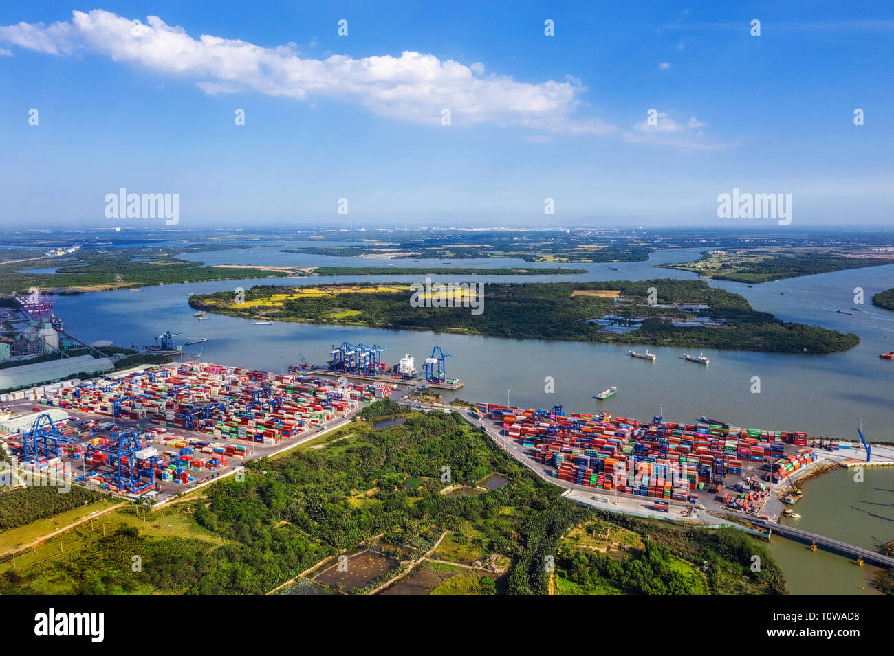 Top view aerial of Cat Lai port container, Ho Chi Minh City with ...