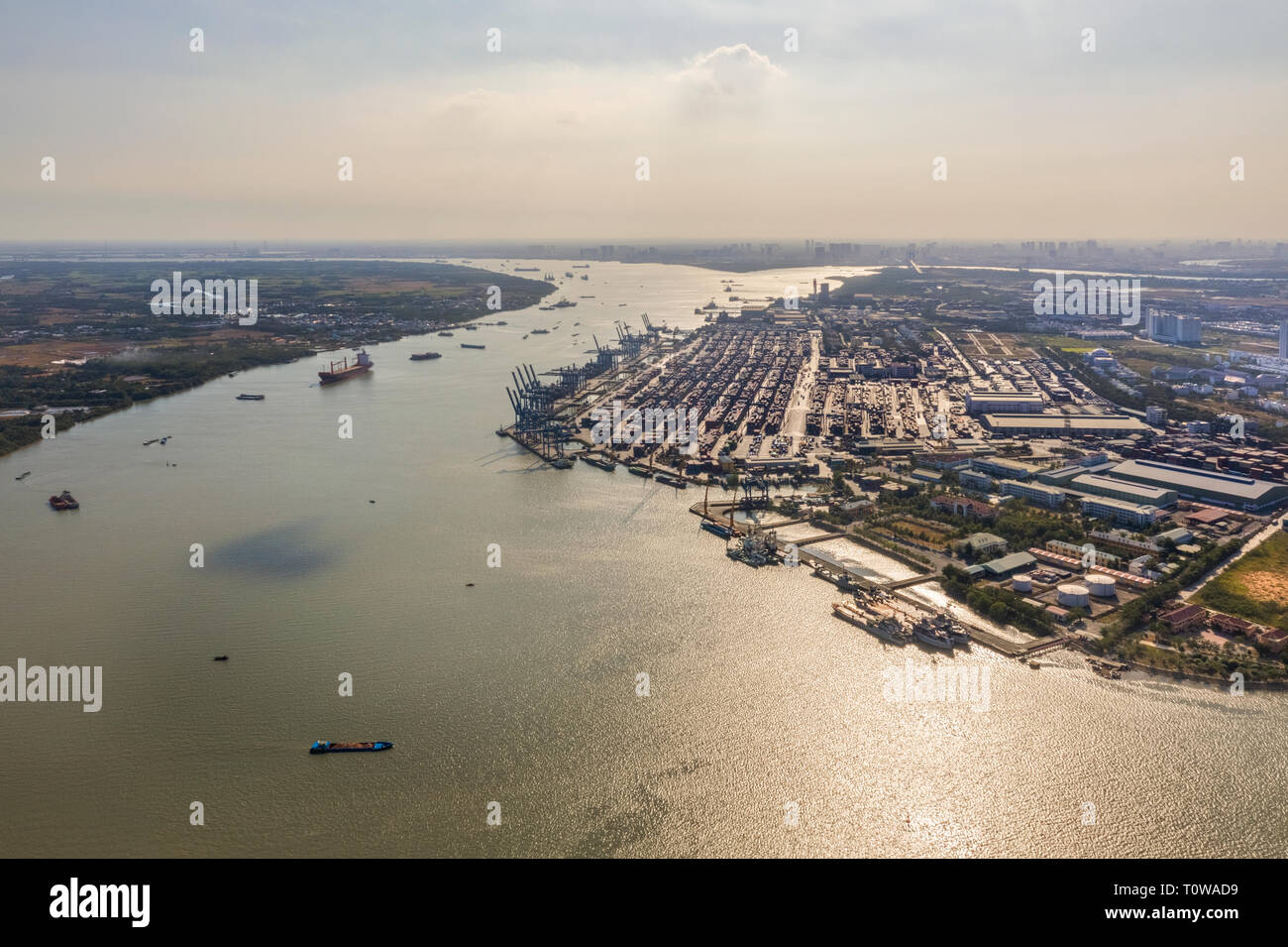 Top view aerial of Cat Lai port container, Ho Chi Minh City with ...