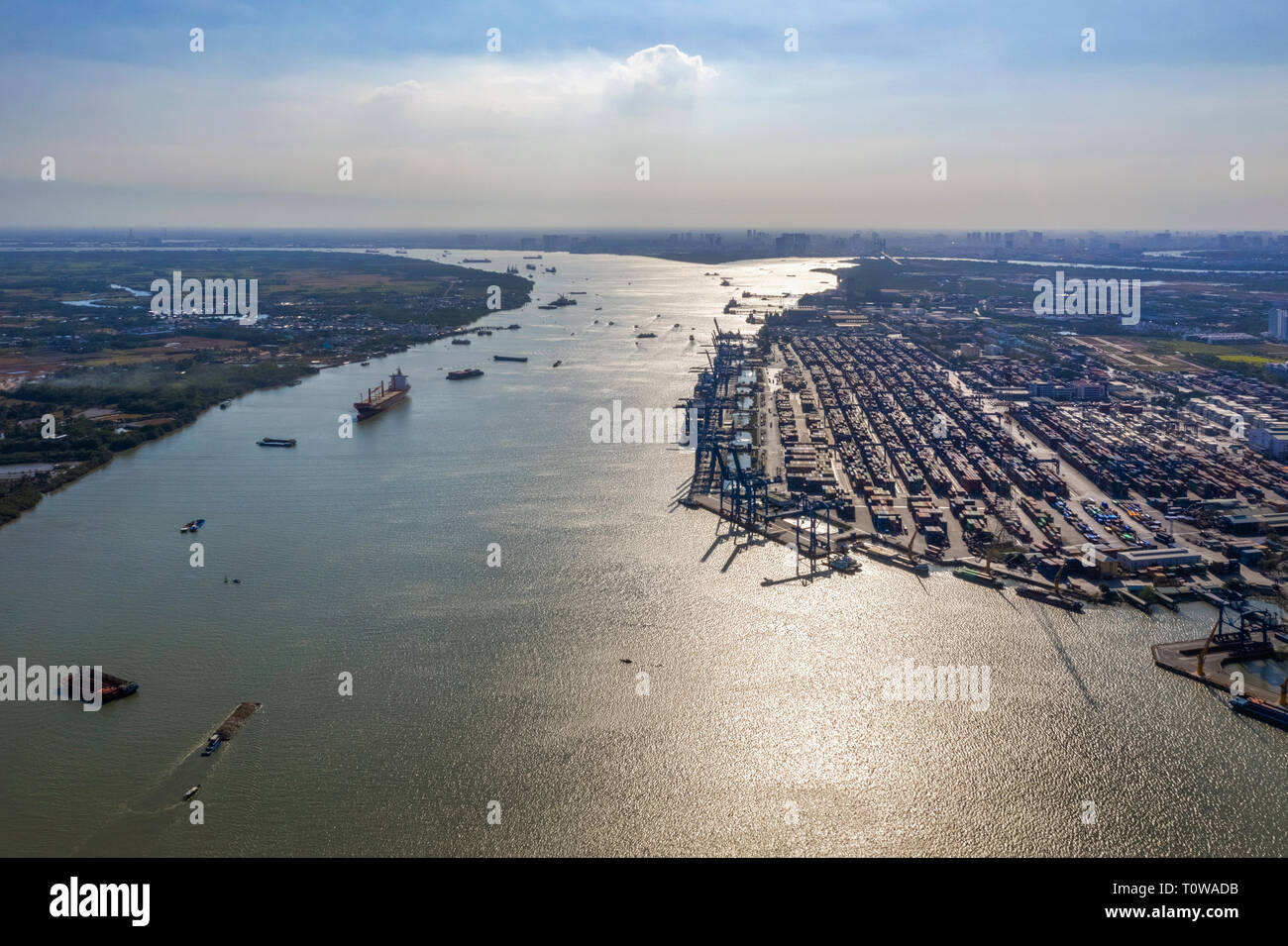 Top view aerial of Cat Lai port container, Ho Chi Minh City with ...