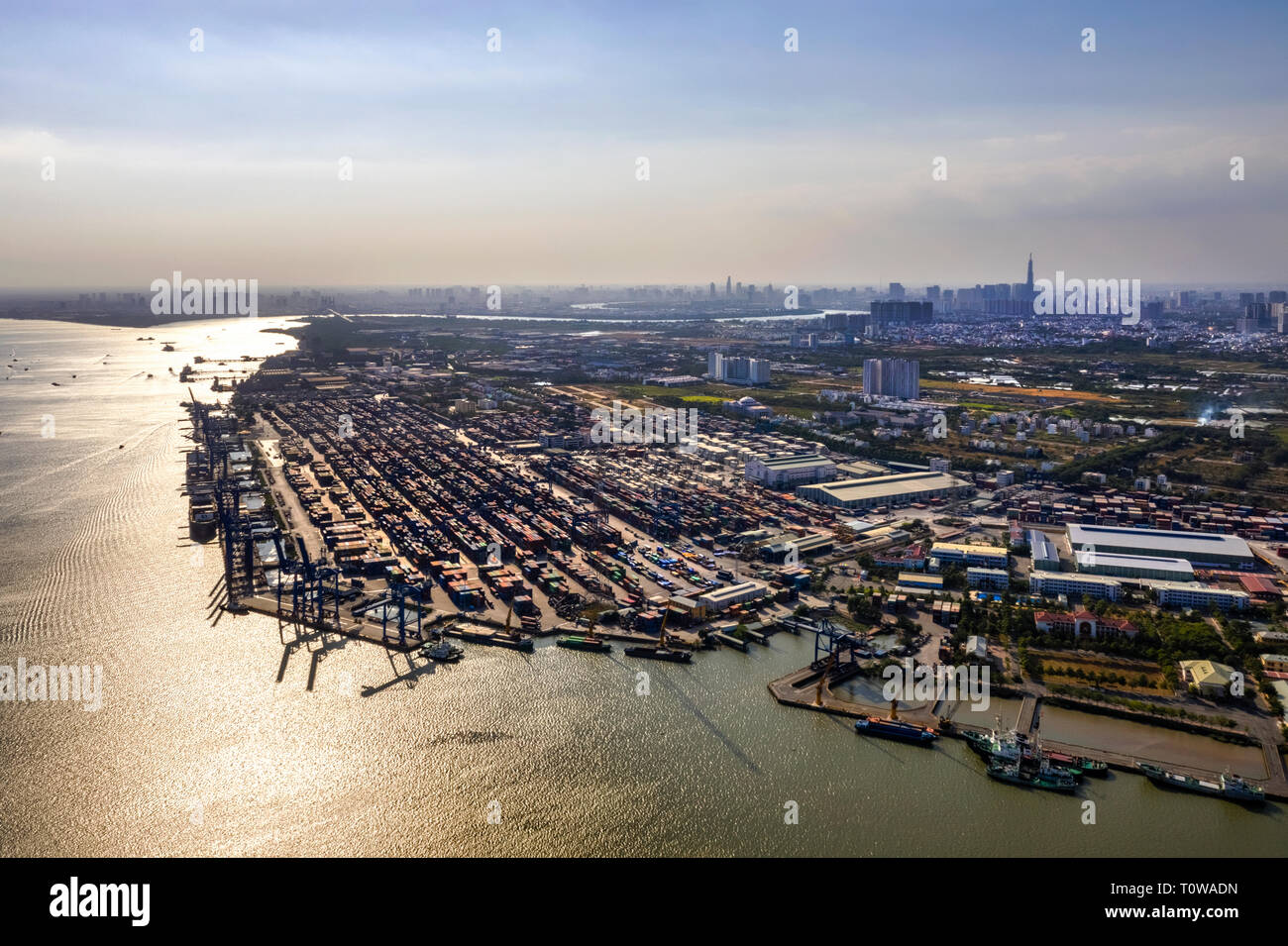 Top view aerial of Cat Lai port container, Ho Chi Minh City with ...
