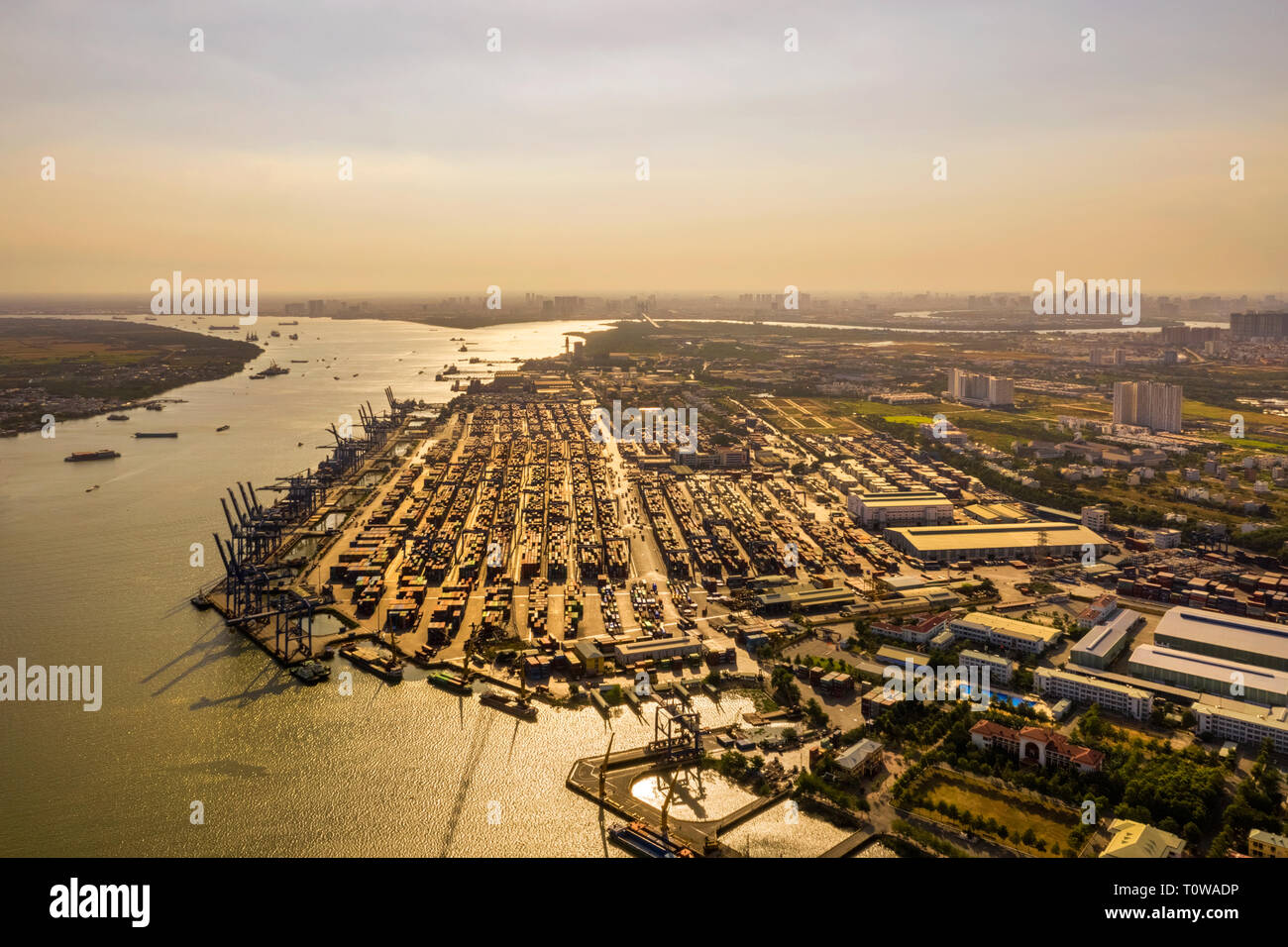 Top view aerial of Cat Lai port container, Ho Chi Minh City with ...