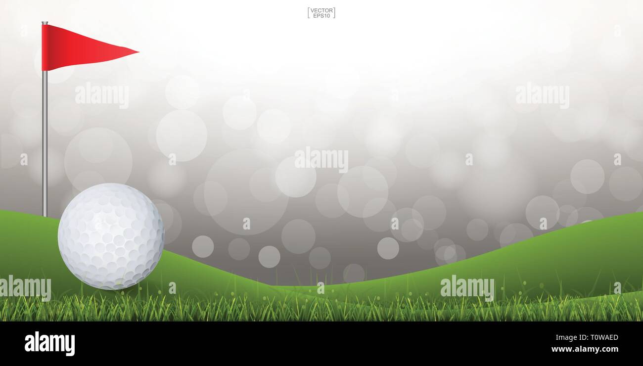 Golf ball on green hill of golf court with light blurred bokeh ...