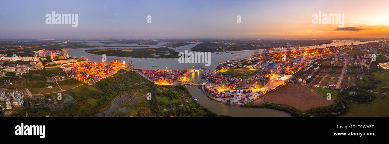 Top view aerial of Cat Lai port container, Ho Chi Minh City with ...