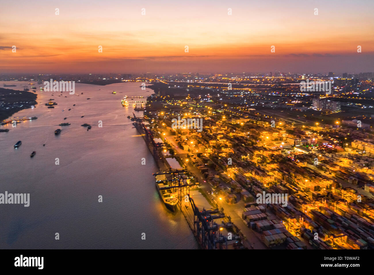 Top view aerial of Cat Lai port container, Ho Chi Minh City with ...