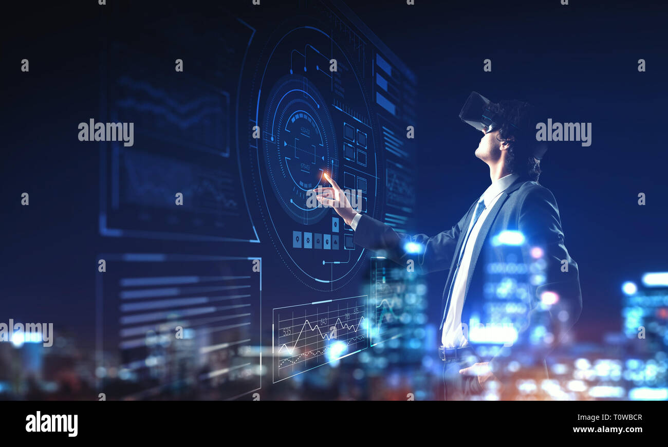 Businessman having VR experience. Mixed media Stock Photo - Alamy