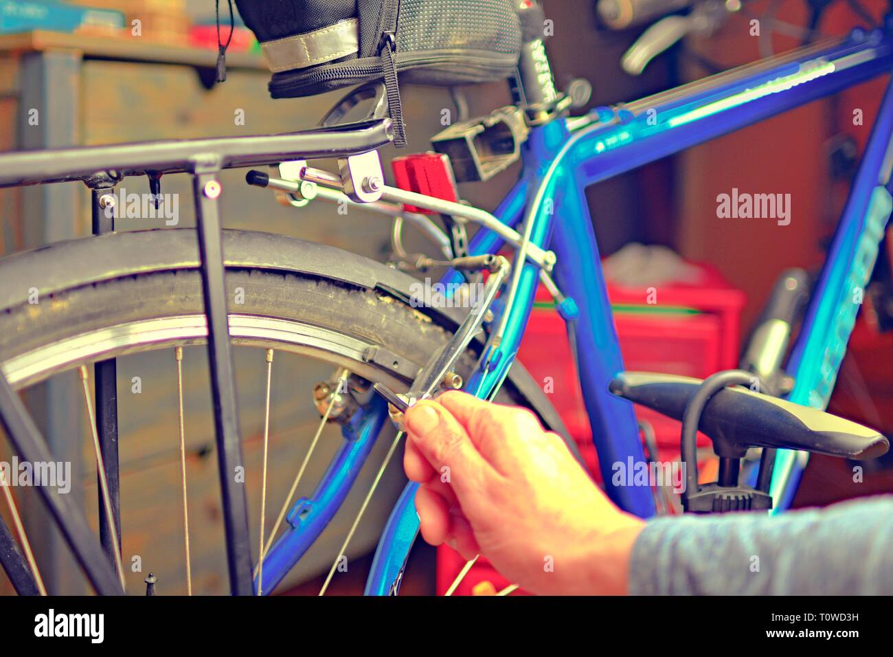 Male mountain biker fixing bike hi-res stock photography and images - Alamy