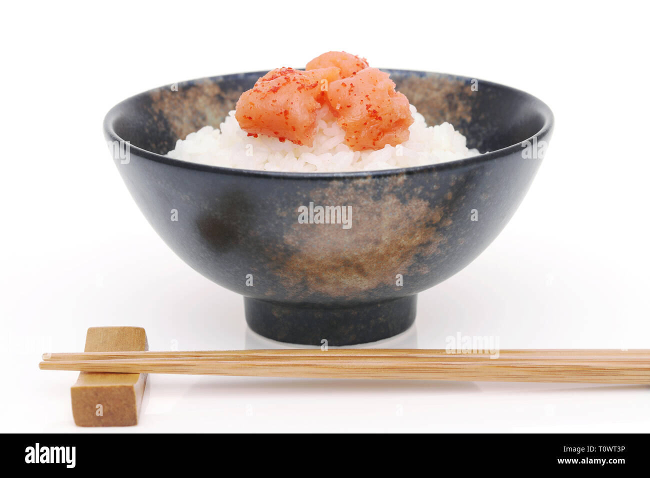 Japanese cooked white rice with mentaiko on white background Stock ...