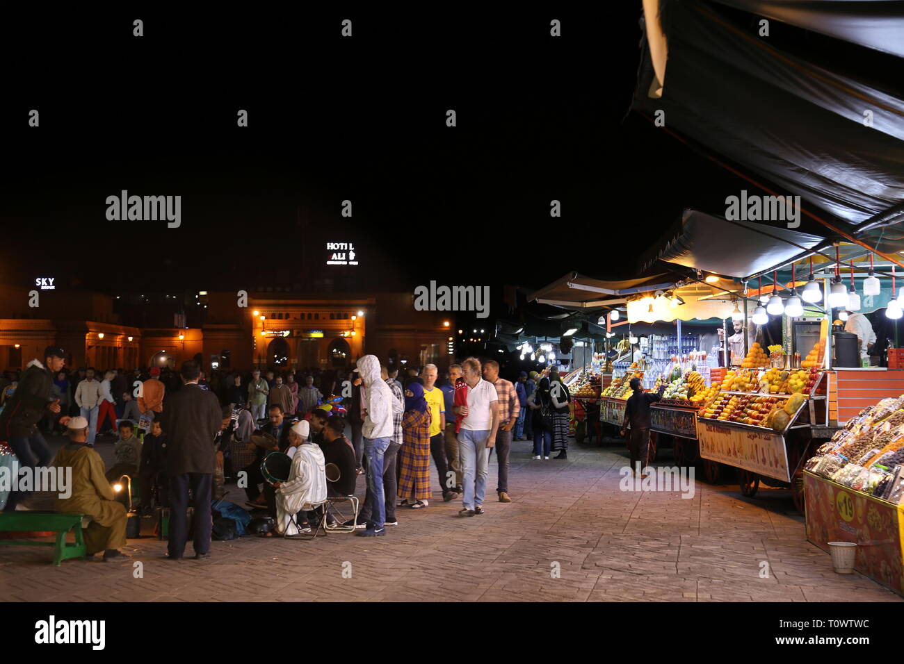 Food stalls at the Night Market, Jemaa el Fna, Medina, Marrakesh ...