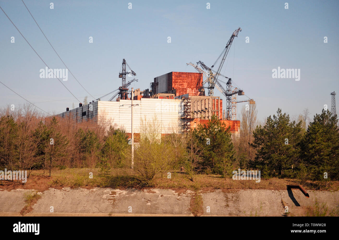 View of an unfinished building of a block of the Chernobyl Nuclear ...