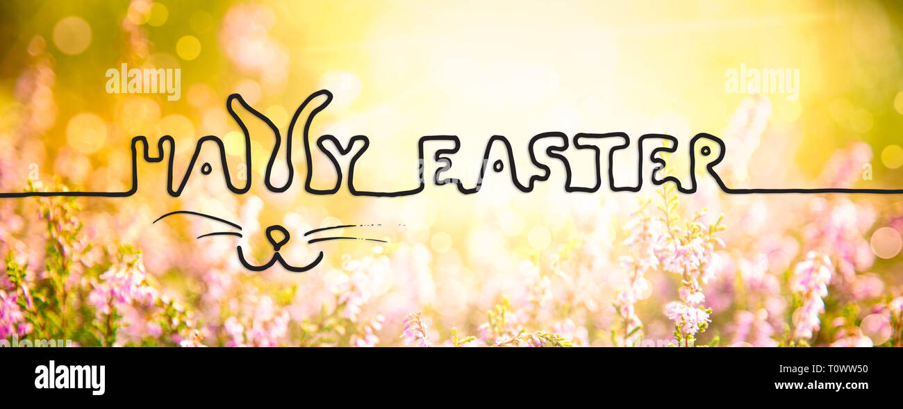 English Calligraphy Happy Easter. Erica Flower Field Or Meadow. Sunny ...